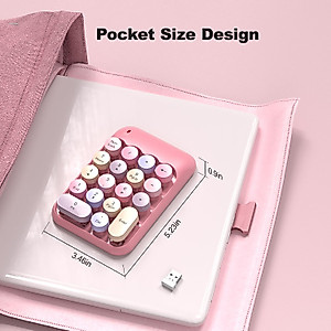 MOWUX Wireless Number Pads, Cute Colorful Numeric Keypad Numpad Portable 2.4 GHz Financial Accounting Number Keyboard Extensions, 18 Key Number Numpad for Laptop Desktop, PC (Pink)