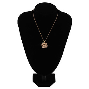 Fashion Jewelry designer celebrity camellia flower charm rhinestone full crystal pendant necklace for women (Gold)