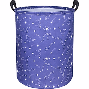 CLOCOR Large Blue Round Laundry Hamper,Kids Toy Storage Basket,Baby Dirty Clothes Nursery Hamper for Boys and Girls,Bedroom,Bathroom,Gift Basket(Starry Sky)