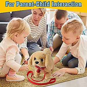 KSABVAIA Plush Golden Retriever Toy Puppy Electronic Interactive Dog - Walking, Barking, Tail Wagging, Stretching Companion Animal for Kids Toddlers (Golden Dog)