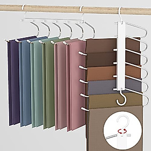 2 Pack Pants Hangers Space Saving - 6 Tier Multi Functional Pants Rack for Hanging Pants,Scarf,Jean,Clothes - Folding Collapsible Hangers for Closet Organizer,Non-Slip Multiple Hangers for Men Women
