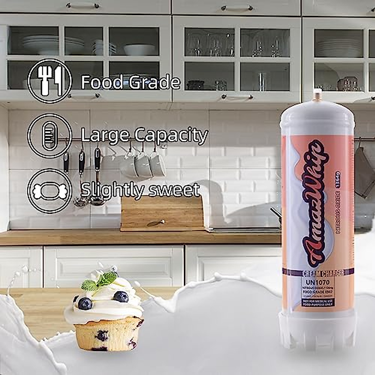 AMAZWHIP Original Flavor Whipped Cream Charger 2.2L,1364g Nitrous Oxide Tank-Classic Taste Never Goes Out Of Style (2 cylinders)