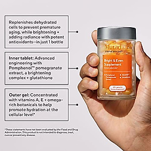 Murad Bright & Even Supplement – Pure Pomegranate Extract and Glutathione for Radiant, Glowing Skin – Reduce Appearance of Dark Spots from Within, 60 Capsules - 30 Day Supply