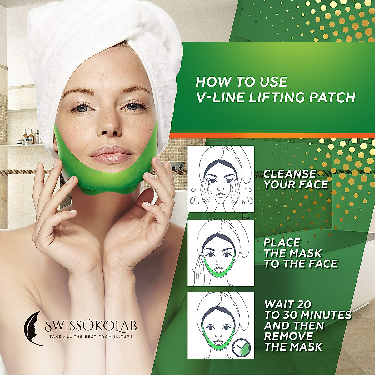 SWISSÖKOLAB V shape lifting up Face Mask Chin Up Patch Double Chin Reducer Chin Contour Tightening Firming Face Lift Tape Mask V-Line Neck Lifting Patches V Shaped Slimming Face Mask 5 pcs