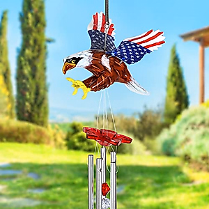 Exhart Wind Chimes, WindyWings Patriotic Eagle Wind Chime with Fluttering American Flag Wings, Outdoor Plastic and Metal Lawn and Yard Decoration, 9 x 6 x 18 Inch