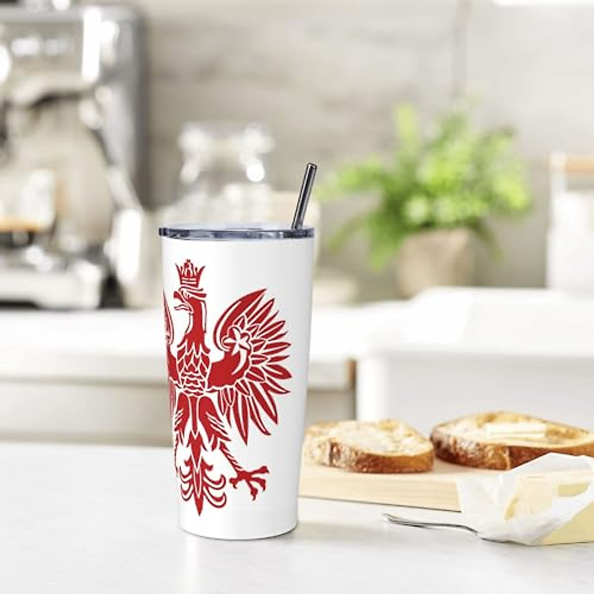 VKKOEWL Polish Flag Poland Polska Eagle Stainless Steel Insulated Tumbler 20 Oz Travel Water Bottle Coffee Mug Drink Cup With Lid Straw