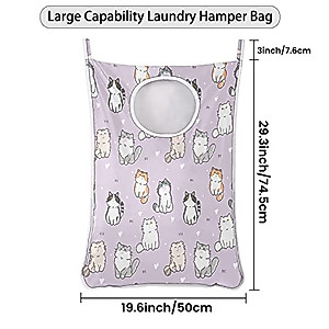 Cute Cat Hanging laundry basket Purple Cat Collapsible Large Laundry Hamper Green White for Cloth Toys Storage Baskets Hanging Laundry Baskets for Bathroom Living Room Hanging Behind the Door 30x20 Inches