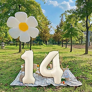 YFHVJTKO 40 Inch Number 24 Foil Balloons 24th Celebration Decorations for Happy 24th Birthday Party Wedding Bridal Shower Engagement Photo Shoot Anniversary Decoration, Number 24 Cream White Balloon