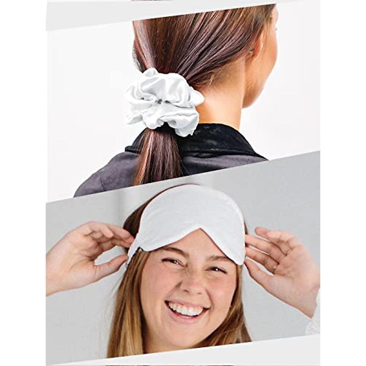 Personalized Bridal Bridesmaid Pajama Set For Women With Eye Mask and Scrunchie Short Sleeve Satin Silk Customize Monogram Wedding Party and Gifts (White, Small)