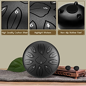 Kiddisie Steel Tongue Drum 11 Notes 6 Inch Handpan Drum Percussion Instrument with Mallets, Mallet Bracket, Finger Picks, Music Book and Travel Bag for Meditation Yoga Musical Education