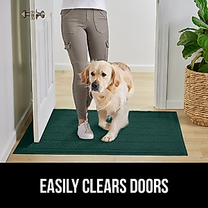 Gorilla Grip Stain and Fade Resistant Dirt Grabber Mesh Door Mat, Low-Profile, Heavy Duty Quick Dry Striped Doormat, Mats for Indoor or Outdoor Entry, Shoe Scraper, Garage Entrance Mat, 35x23, Green