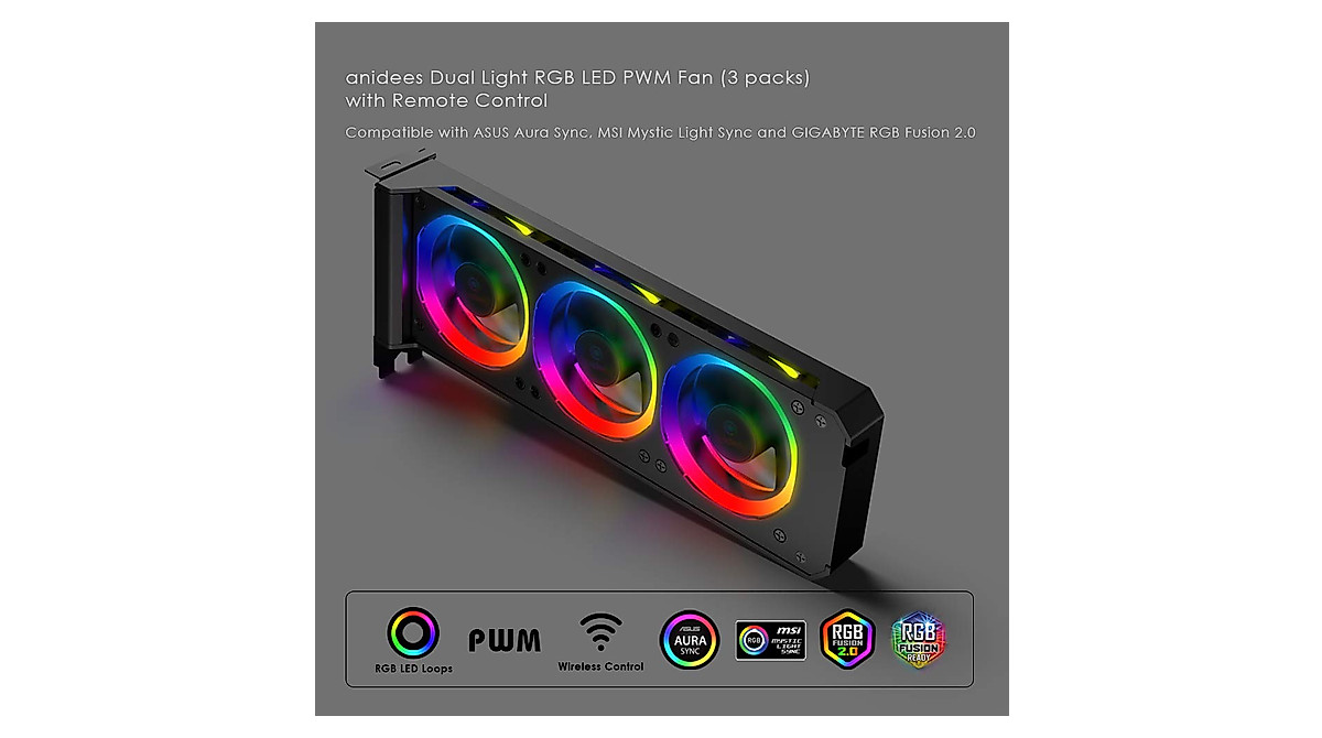 anidees GPU Cooler: 3x80mm PWM RGB Fans, Aura Sync & Remote