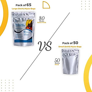 65Pcs 1 Gallon Mylar Bags for Food Storage - 10x14 Inches & 5 Mil Thick Ziplock Mylar Storage Bags for Food - Air Tight Seal Mylar Food Storage Bags