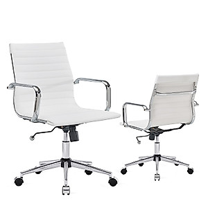 LUXMOD Office Chair White Ergonomic Desk Chair Executive Conference Room Chair Leather Modern Home Office Chair for Desk Mid-Back Office Computer Desk Swivel Chairs （1pcs）