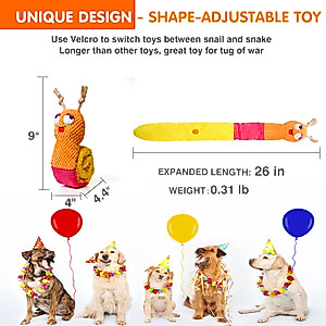 Dog Enrichment Toys - Dog Squeaky Puzzle Crinkle Rope Chew Plush Snuffle Toys Durable Stuffed Treat Dispensing Toys for Boredom Dogs,Dog Toys for Medium Small Large Dog Puppy,Snail Snake 2-in-1