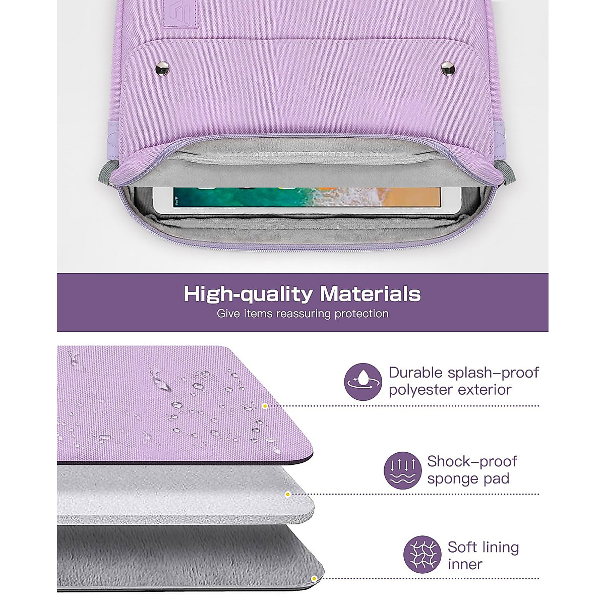 Dadanism 9-11" Tablet Sleeve Shoulder Bag for iPad Air 5/4 10.9, iPad Pro 11 M4 M2, iPad Air 11" 2024, iPad 10.2 9/8/7th, iPad 10th Gen 10.9, Galaxy Tab A9+/S9 FE/A8, Tablet Carrying Bag, Taro Purple