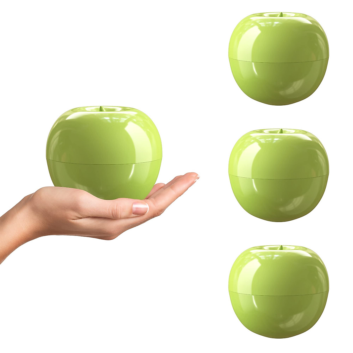 4 Pack Green Apple Plastic Containers With Lids-Apple Shaped Food Storage Containers-Snack Containers-Teacher Gift-Candy Jar-Containers for Parties Wedding Decorations-Ornament Storage Box