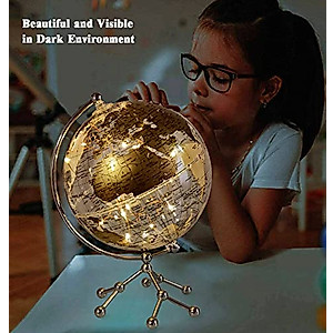 JBRUN 8" World Globe,Illuminated World Globe with Metal Stand,Educational Interactive Globe for Home Decor,Office Desktop,LED Globe Lamp