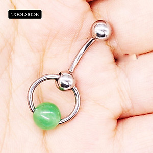 Vertical Hood Piercing Jewelry for Women with Calming Stone Chinese Jade - Belly Button Ring, Vch Jewelry Hood, Stainless Steel Belly Button Rings, Vch Piercing Jewelry 14g, Belly Button Piercing