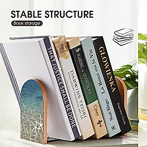 2 Pack Wood Bookends,Summer Beach Tropical Blue Ocean Starfish Decorative Book Ends Support for Shelves Desktop Organizer Wooden Bookshelf for Home School Office