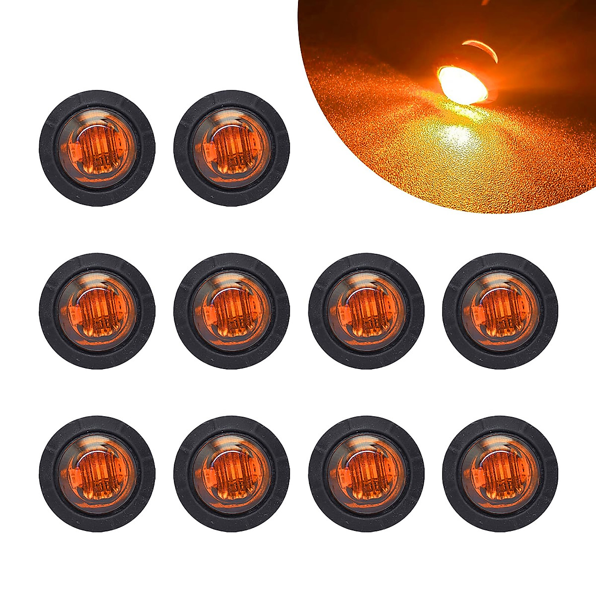 ZBGUN 10 PCS 3/4" 12V Round LED Truck Side Light, Miniature Side Marker Signal Indicator Light, LED Gap Crystal Light Night Warning Light, Universal for Most Trucks Vans Cars Buses Trailers (Yellow)