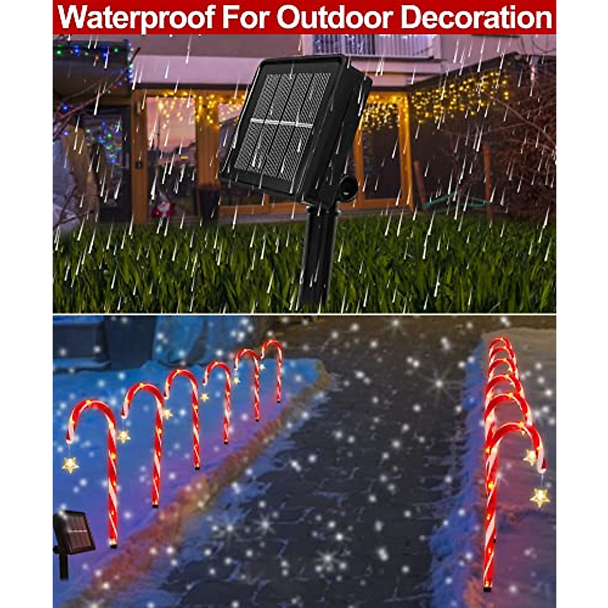 [ Solar & Timer ] 12 Pack Christmas Candy Cane Pathway Lights Markers, Total 96 LED Waterproof Christmas Decorations Outdoor 13.5 Inch Christmas Stakes Light up Candy Cane Walkway Outside Garden Yard