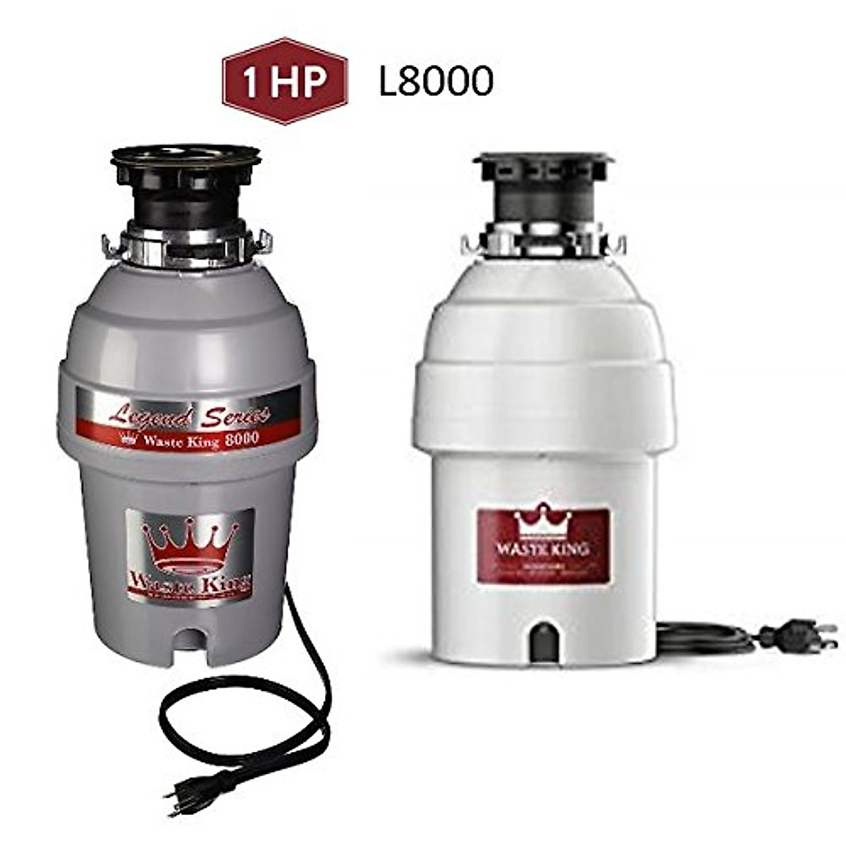 Waste King 1 HP Garbage Disposal with Power Cord, Food Waste Disposer for Kitchen Sink, L-8000