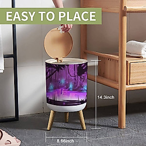 Small Trash Can with Lid for Bathroom Kitchen Office Diaper Magic forest wolves mystery silhouettes river purple light cartoon Bedroom Garbage Trash Bin Dog Proof Waste Basket Cute Decorative