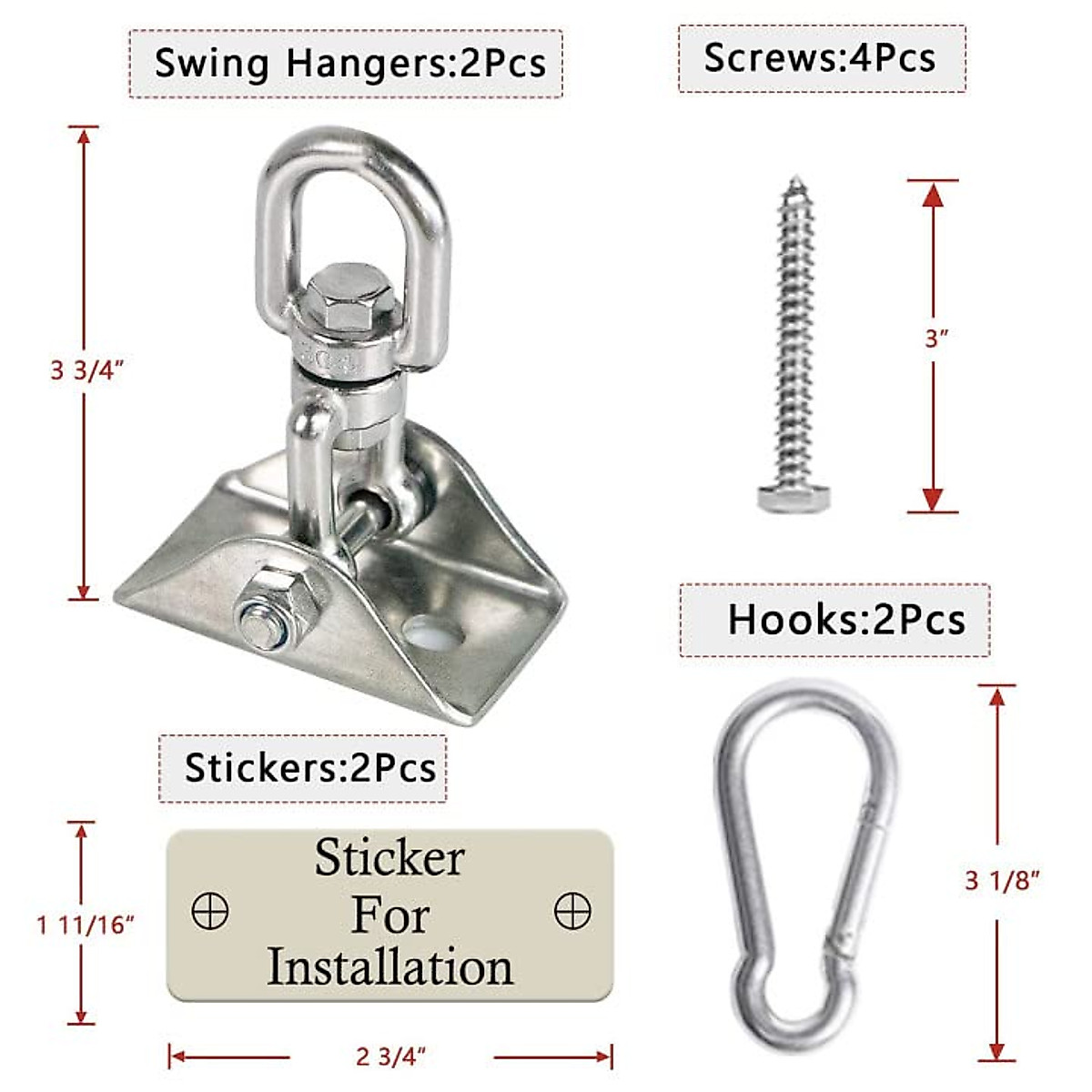 Aisto Heavy Duty Swing Hangers for Wooden Sets 2000 LB Capacity Hammock Hanger 360 Swivel Stainless Steel Swing Hardware Accessories 2 Packs for Porch Playground Yoga Heavy Bag