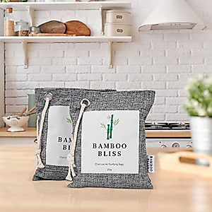 Bamboo Charcoal Air Purifying Bag (4x200g), Natural Charcoal Bags Odor Absorber and Cleaning Supply for Car, Office, Closet, Home, Kitchen, Rooms, Pets.