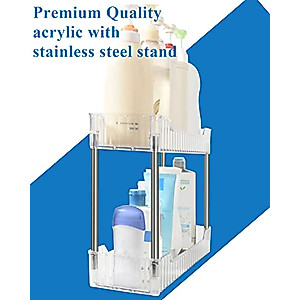 Sincey Slim Under Sink Bathroom Shower Shelf Organizer, 2-Tier Clear Acrylic Trays Shelf for Countertop,Counter Corner,Vanity,Cabinet Small Narrow Spaces, Multi-Storage for Toiletry,Skincare,Makeup