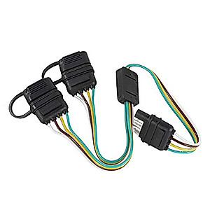 NEWSUN® Universal 4-Way Flat Y-Splitter Plug for Tailgate Light Bars & Trailer Lights,Plug & Play Adapter Extension Harness Wiring Plug 4 Pin Connectors, with Waterproof Cap