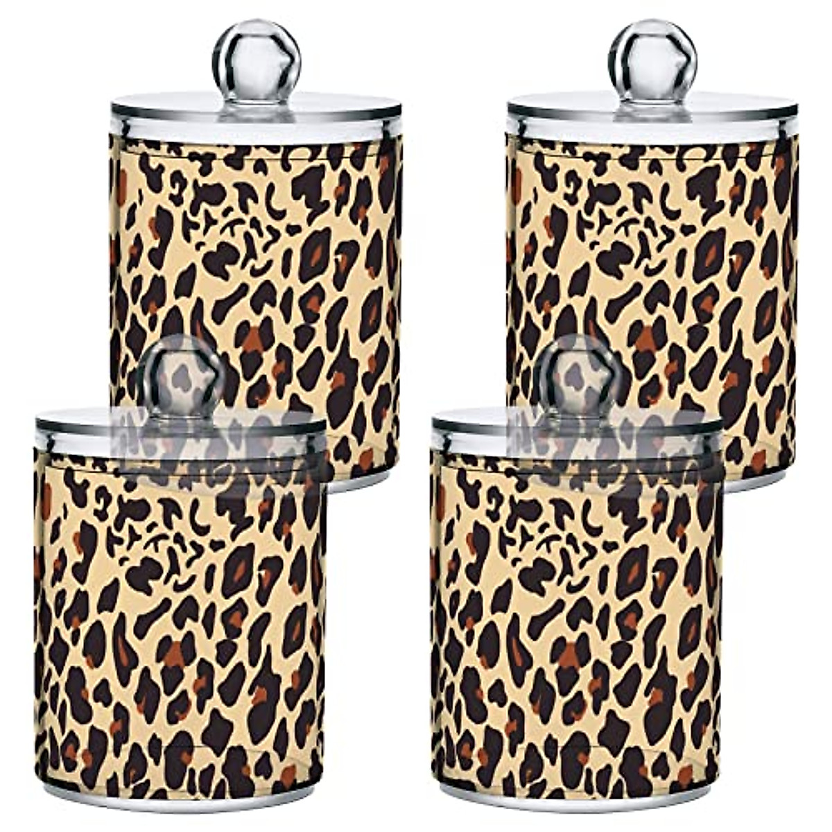 SUABO Plastic Jars with Lids,Leopard Tiger Skin Animal Print Storage Containers Wide Mouth,Glasss Airtight Canister Jar for Kitchen Bathroom Pantry Countertop,Set 2
