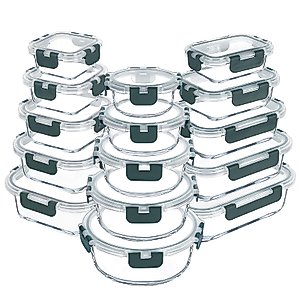VERONES 30 Pieces Glass Meal Prep Containers Set, Airtight Glass Lunch Containers, Stackable Glass Food Storage Containers with Lids, for Microwave, Oven, Freezer & Dishwasher Friendly,Gray