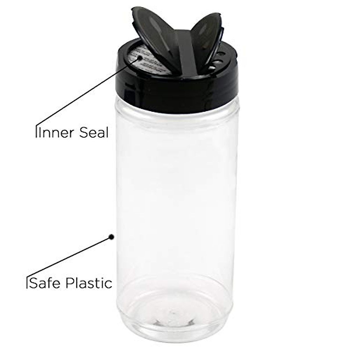 Foraineam 16 Pack 15 oz Plastic Spice Jars Containers Bottles with Black Flip Cap To Pour Or Sifter Shaker, Perfect for Storing Spice, Powders and Herbs