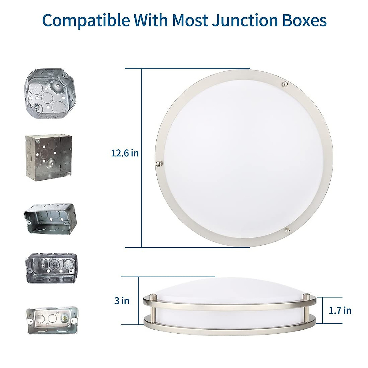 DAKASON 2Pack LED Flush Mount Ceiling Light Fixture 13” 20W, On/Off Switch to Select 3000K/4000K/5000K, Dimmable Ceiling Lamp for Kitchen, Hallway, Stairwell, Brushed Nickel