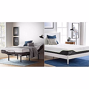 LUCID L150 Bed Base – Upholstered Frame, Queen, Charcoal Adjustable & 10 Inch Queen Latex Hybrid Mattress - Cooling Gel Memory Foam - Responsive Latex Layer - Adaptable - Durable Steel Coils
