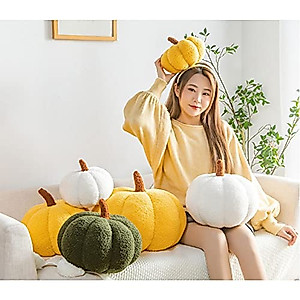 Mixdameny Pumpkin Pillows, Soft Stuffed Pumpkin Pillow Plush,Pumpkin-Shaped Plush Cushion,Fall Decorative Pumpkin Shaped Throw Pillow Cute Shaped Cushion (White, 11 in)