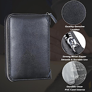 Large Credit Card Holder Wallet Genuine Leather Passport Holder 42 Card Slots (Black)