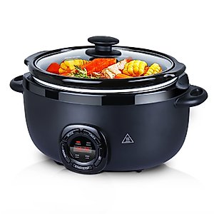 bathivy 7 Quart Slow Cooker, Electric Oval Programmable Slow Cooker with Nonstick Ceramic Pot, 3 Tempature Settings, Digital Countdown Timer, Keep Warm, Dishwasher Safe Glass Lid & Crock, Easy Carry Side Handles, Matte Black Powder Coating Housing