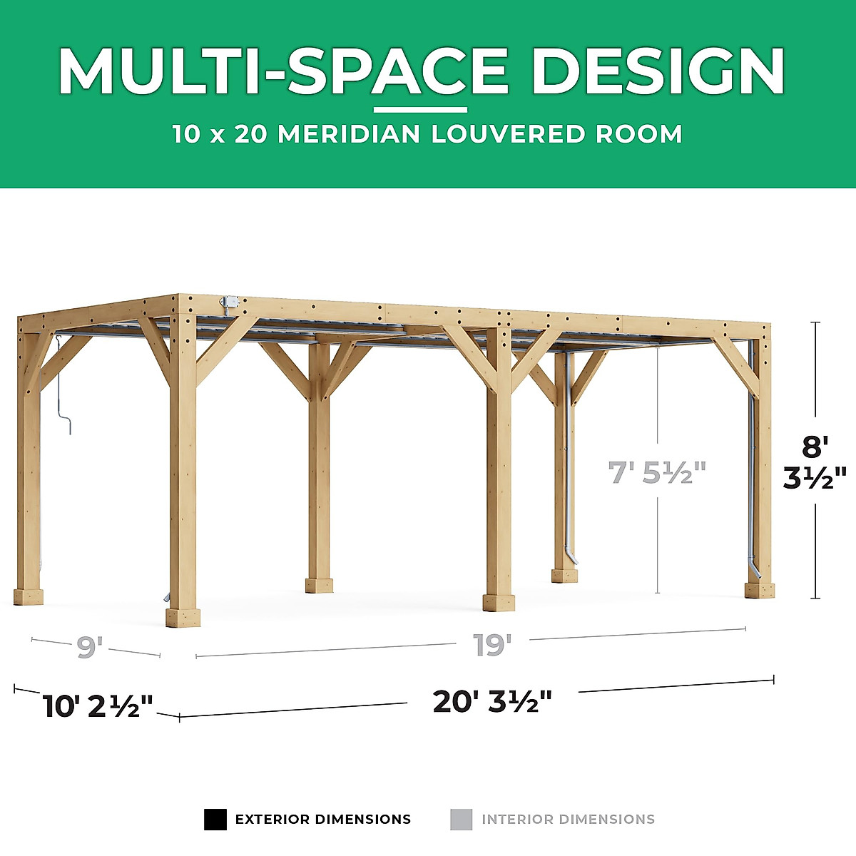 Yardistry 10 x 20 Meridian Wood Room with Louvered Roof