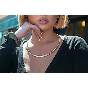 Savlano 925 Sterling Silver 4MM Italian Solid Flat Omega Chain Necklace for Women - Made in Italy Comes With a Gift Box (17)