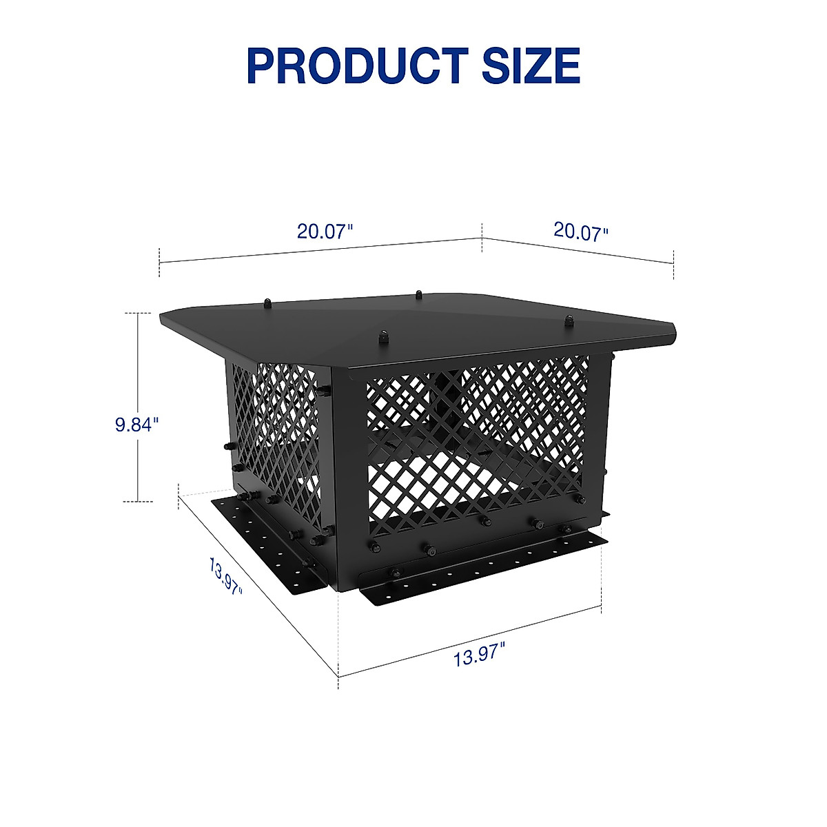 Hahaemall Chimney Cap, 14" x 14" Chimney Cover, Chimney Rain Caps, Fireplace Chimney Caps for Outside Adjustable Bottom to Fit Existing Clay Flue Tile Sizes, Black