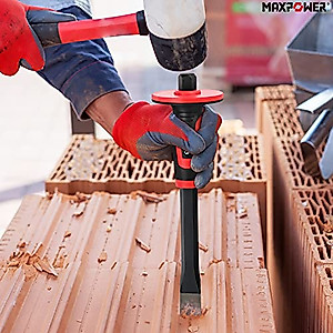 MAXPOWER 3PCS Masonry Chisel Set, 11 inch Point Chisel and Flat Chisel, 8 inch Brick Chisel, Tile Chisel Concrete Chisel with Thickness Hand Guard