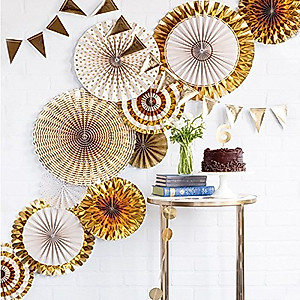 Party Paper Fans Gold Hanging Garland Glitter for Birthday Wedding Baby Shower Bridal Valentine's Day Girl's Decoration 8 Pack