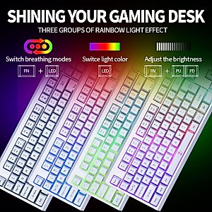ZJFKSDYX C104 Wireless Gaming Keyboard and Mouse Combo, Waterproof 104 Keys US Layout RGB Backlit Rechargeable Mechanical Feel Ergonomic Keyboard and RGB Mute Mouse for PC Gamers (White)
