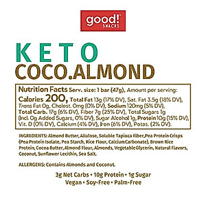 good! Snacks Keto Vegan Protein Bars, Variety Pack, Gluten Free Keto Snack Bar, Low Carb, Low Sugar Meal Replacement, 11g Protein, 3g Net Carbs, 12 Bars