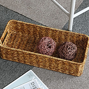 Angoily Small Woven Basket for Storage Natural Wicker Basket for Organizing, Wicker Storage Basket with Handle for Pantry, Bedroom, Living, Shelves (13.95X6.09X3.54in)