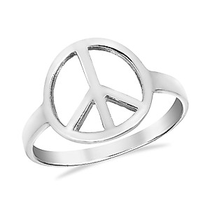 AeraVida Shiny Peace Sign No War .925 Sterling Silver Ring (10)