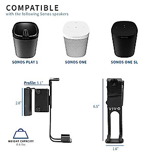 VIVO Dual Wall Mount Brackets Designed for Sonos One, SL, and Play:1 Audio Speakers, Adjustable Mounting for 2 Sonos Speakers, Black, MOUNT-PLAY1B
